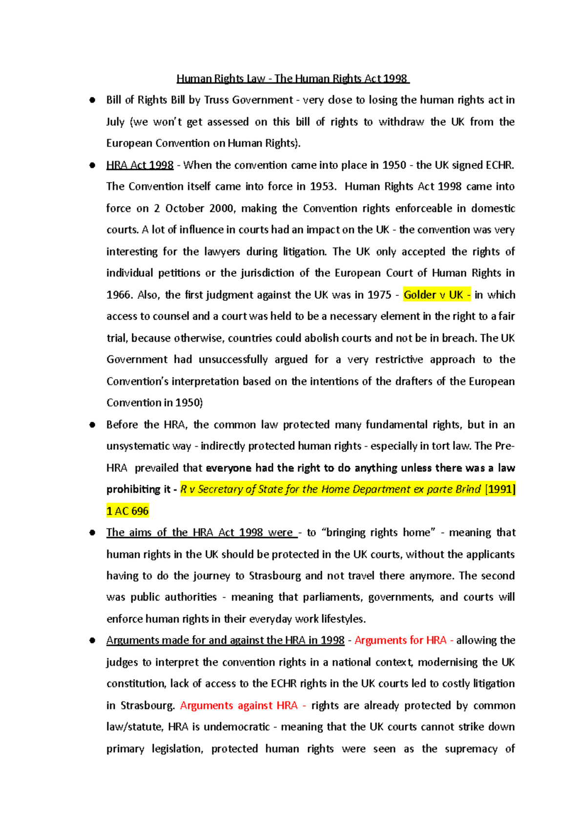 Human Rights Law - The Human Rights Act 1998 - HRA Act 1998 - When the ...