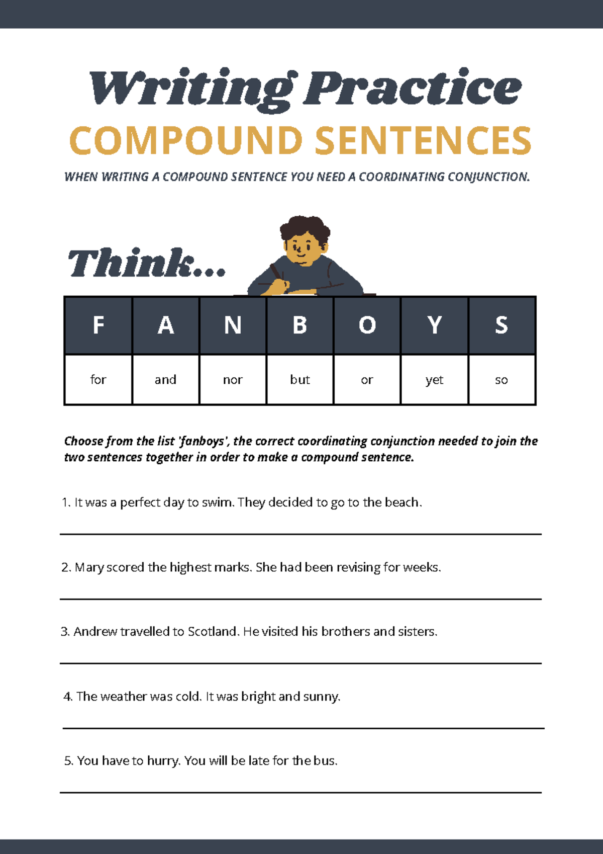 Compound Sentences Writing Worksheet - COMPOUND SENTENCES WHEN WRITING ...