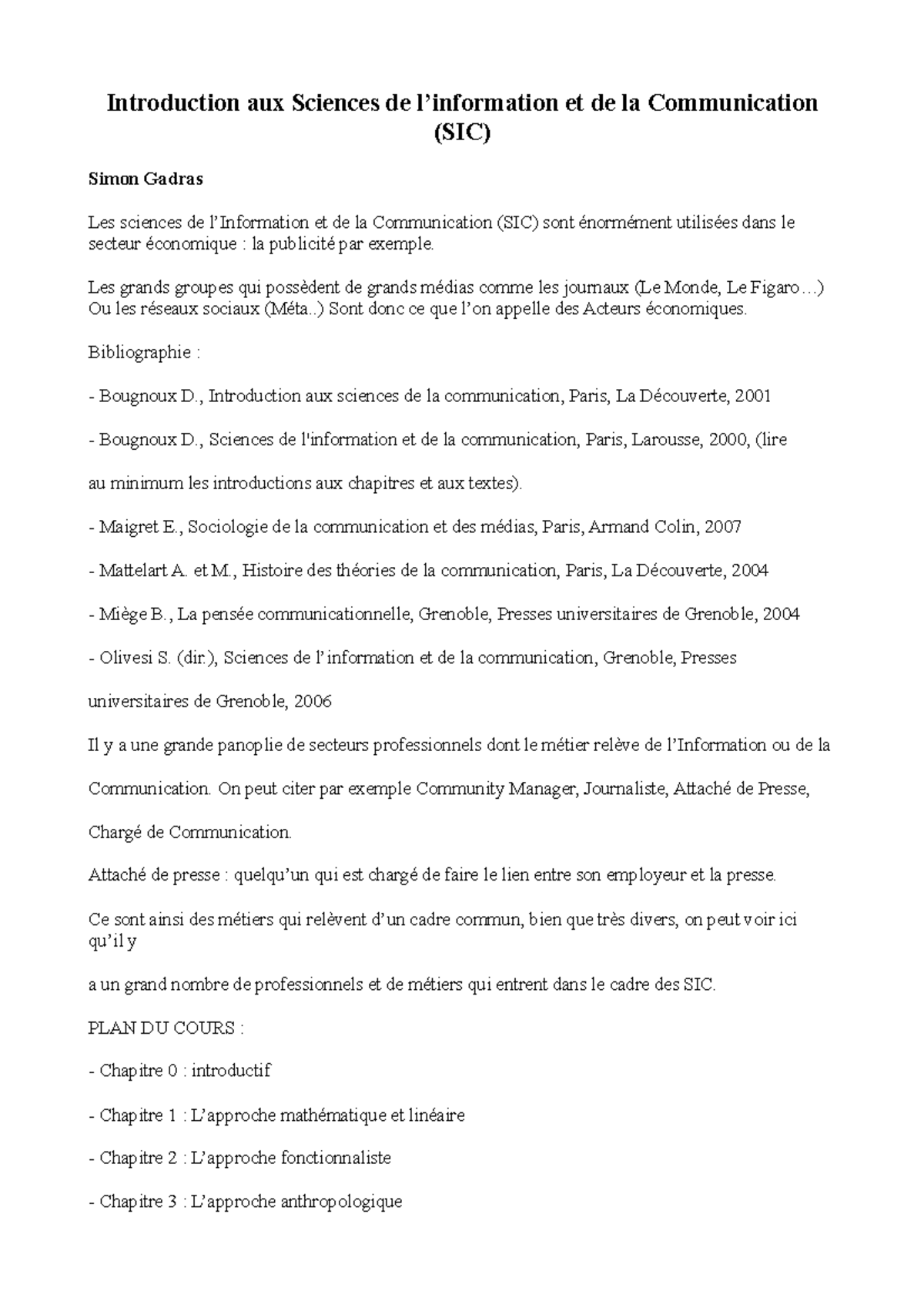 Intro aux SIC - Introduction aux Sciences de l’information et de la ...