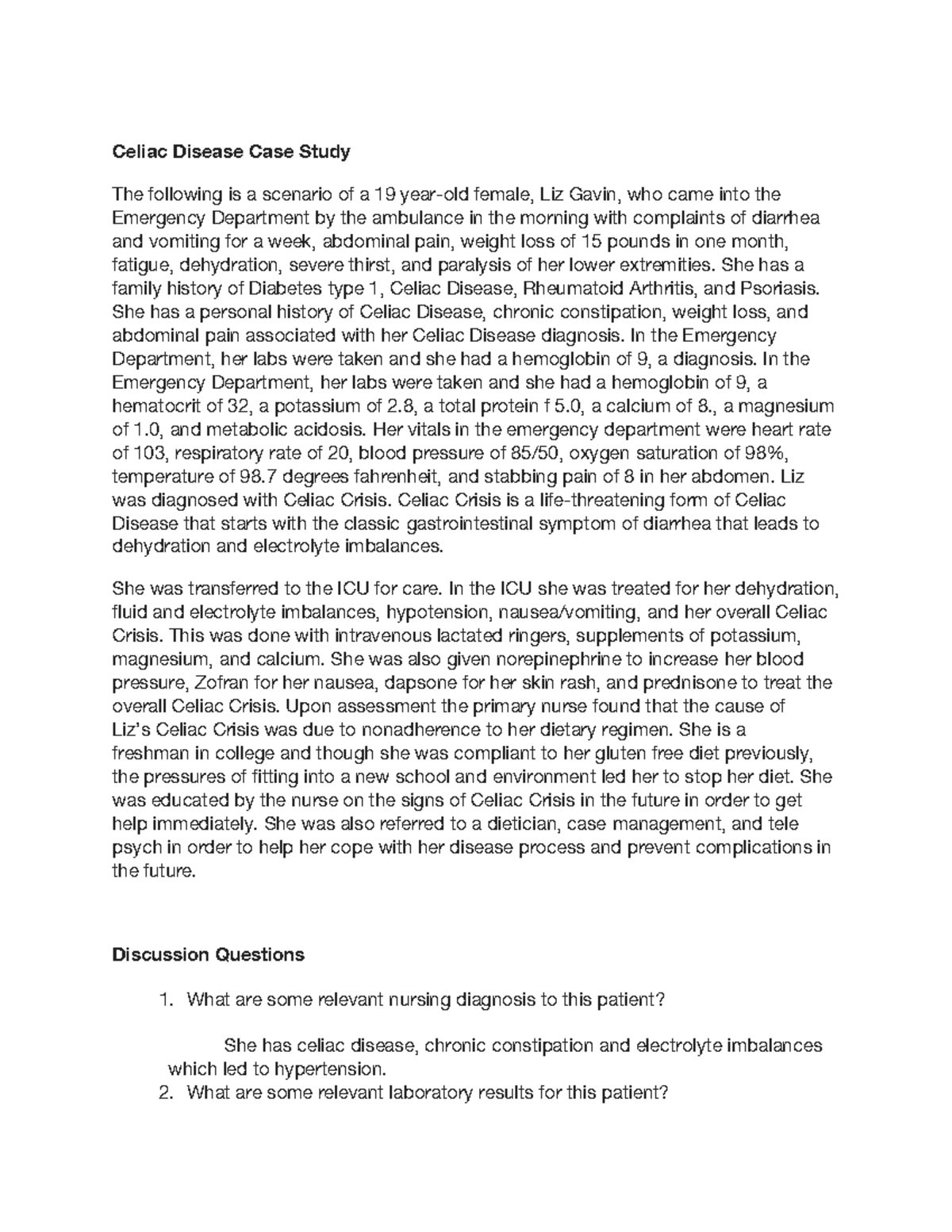 Celiac Disease Case Study - She has a family history of Diabetes type 1 ...