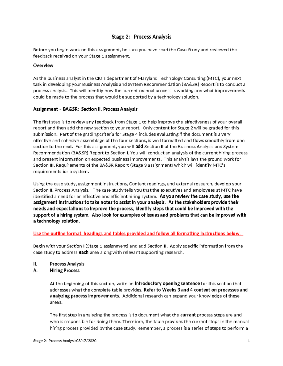 Stage 2 - Business Analysis and System Recommendation - Stage 2: Process Analysis Before you ...