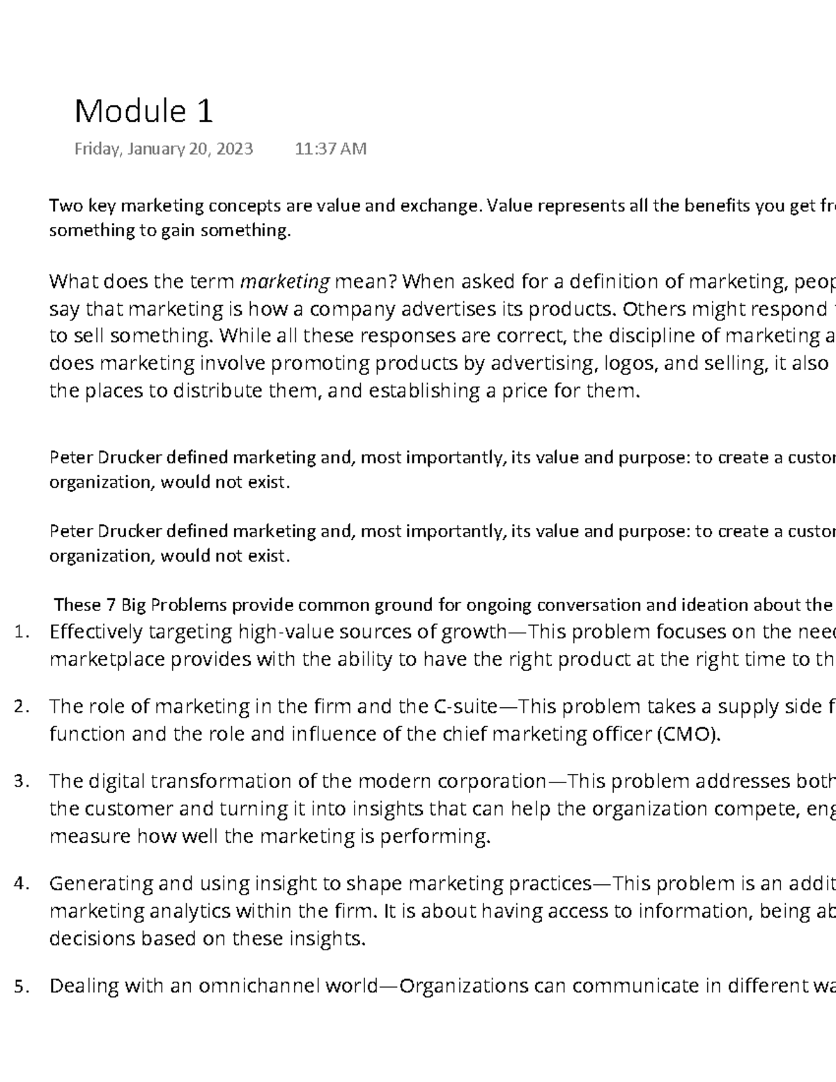 D174- Module 1 - Reading notes - Two key marketing concepts are value ...