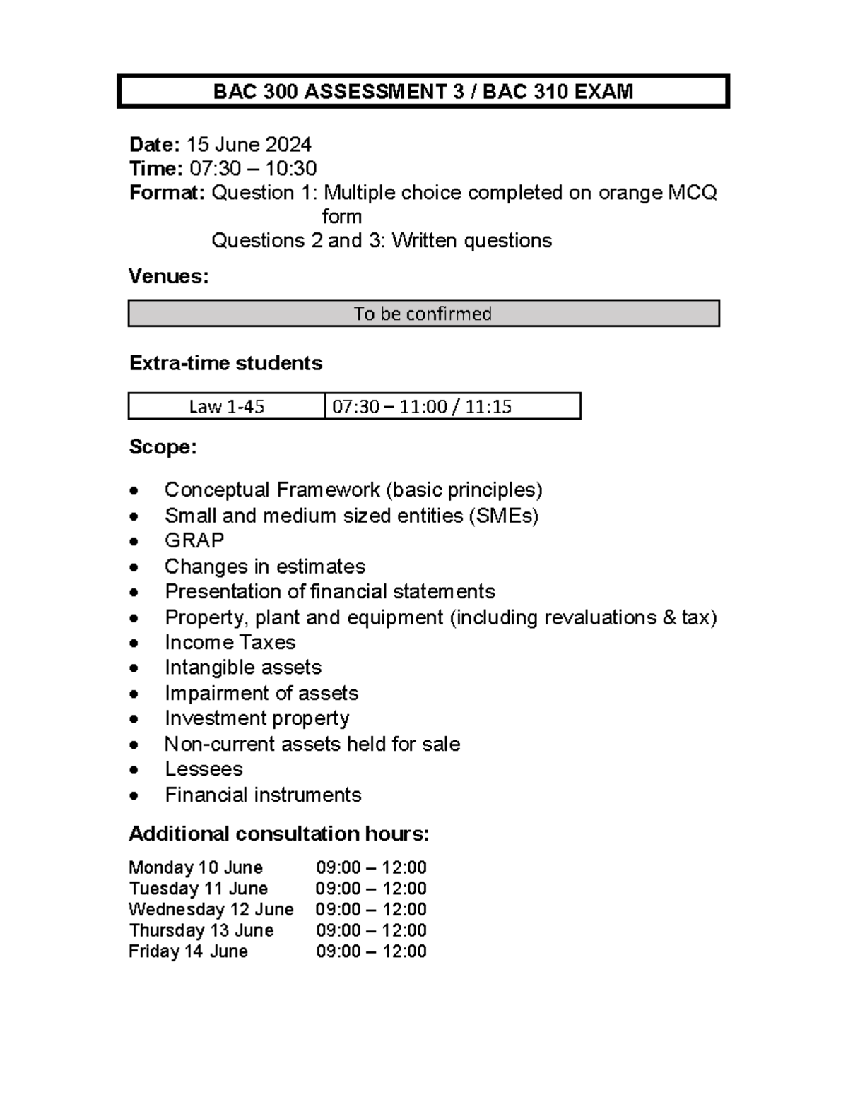 Assessment 3 BAC 300 and BAC 310 Exam Scope - BAC 300 ASSESSMENT 3 ...
