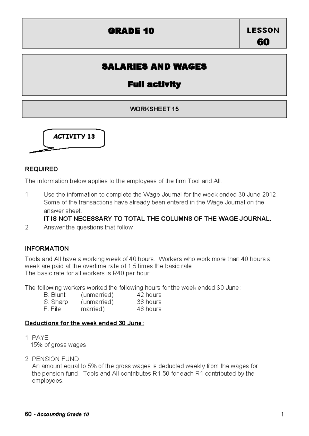 60-notes-salaries-wages - GRADE 10 LESSON 60 SALARIES AND WAGES Full ...