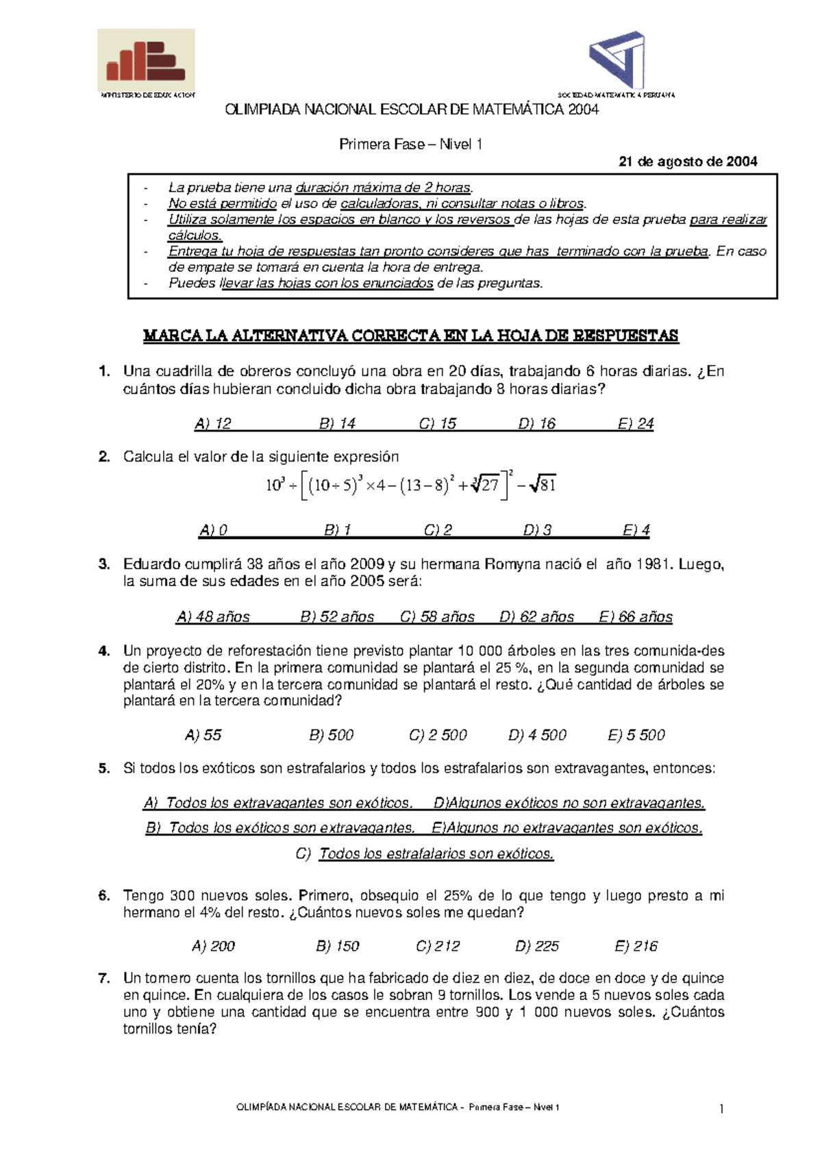 ONEM- Nivel-1 - ejercios de practica onem - MINISTERIO DE EDUCACION ...