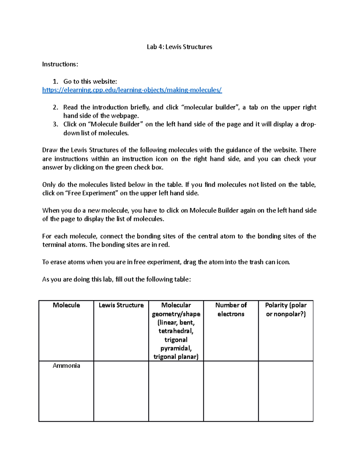 Lab 4 Lewis Structures Virtual Lab - Lab 4: Lewis Structures ...