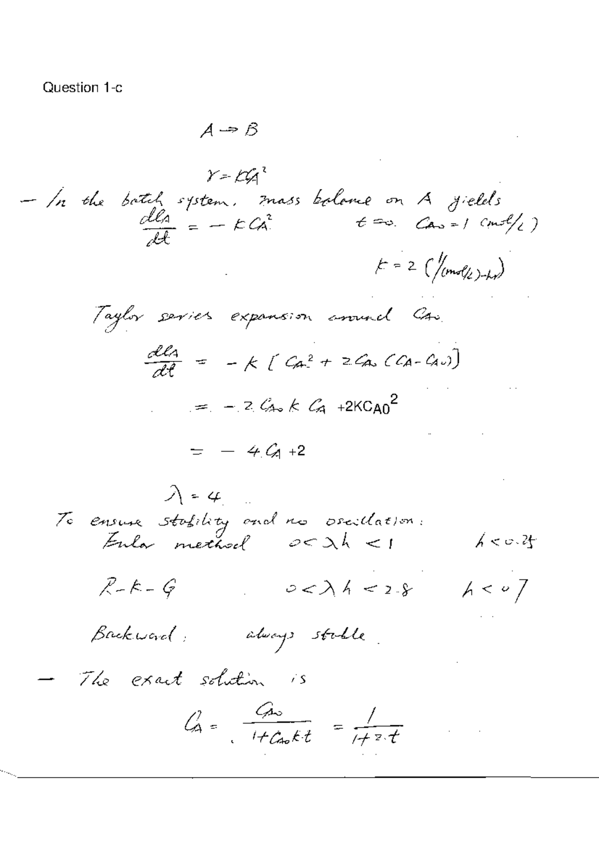 Assignment 3 Solution - 0 0. 0. 0. 0. 1 1. 0 1 2 3 4 5 CA (mol/L) Time ...