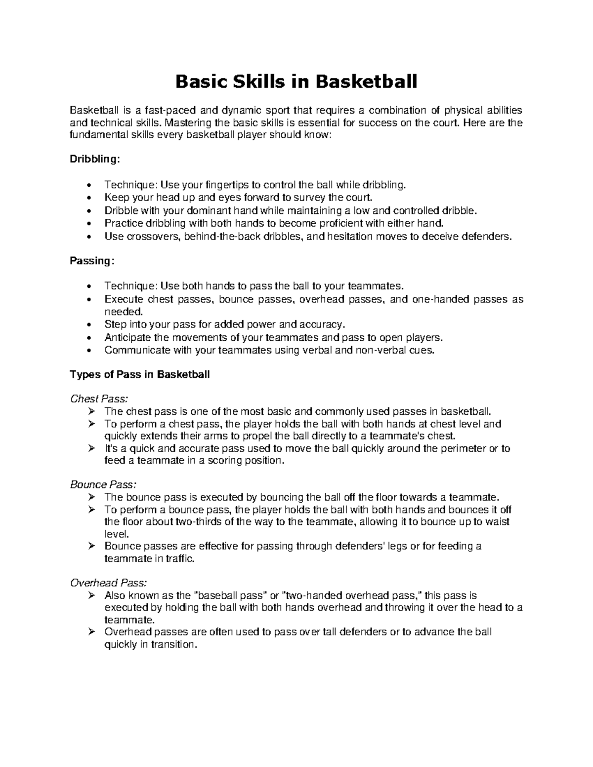 Basic Skills in Basketball - Basic Skills in Basketball Basketball is a fast-paced and dynamic ...