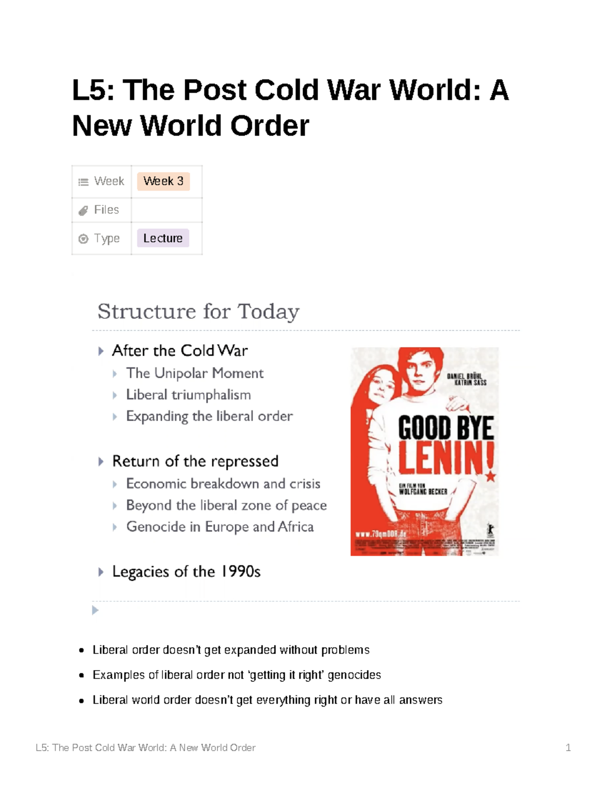 Lecture 5 Ints10001 - L5: The Post Cold War World: A New World Order ...