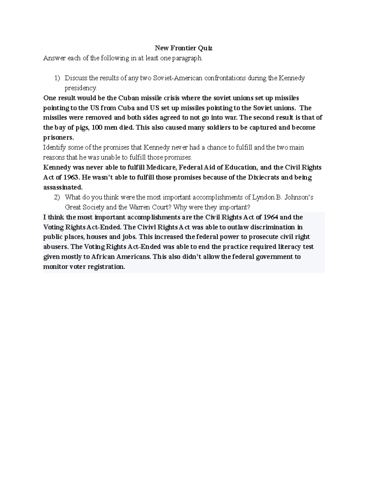 Copy of Emma Diaz - New Frontier Quiz - New Frontier Quiz Answer each ...