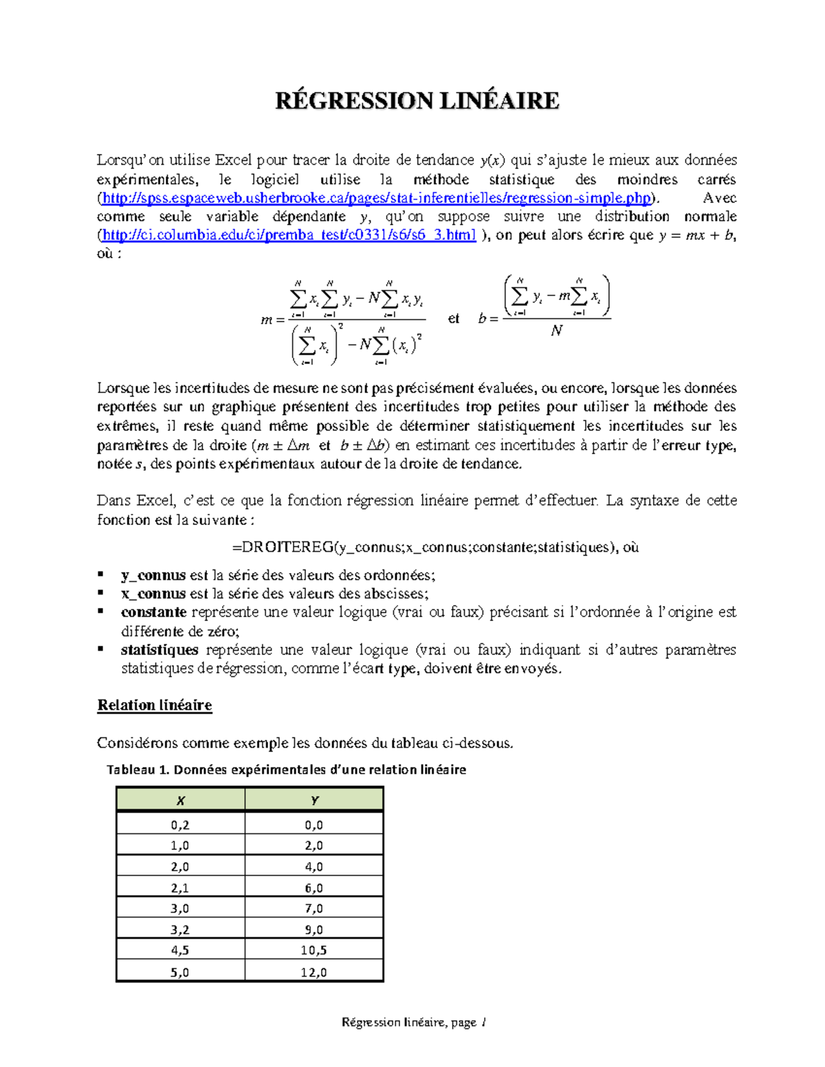 Regression Tuto - RÉGRESSION LINÉAIRE Lorsqu’on utilise Excel pour ...