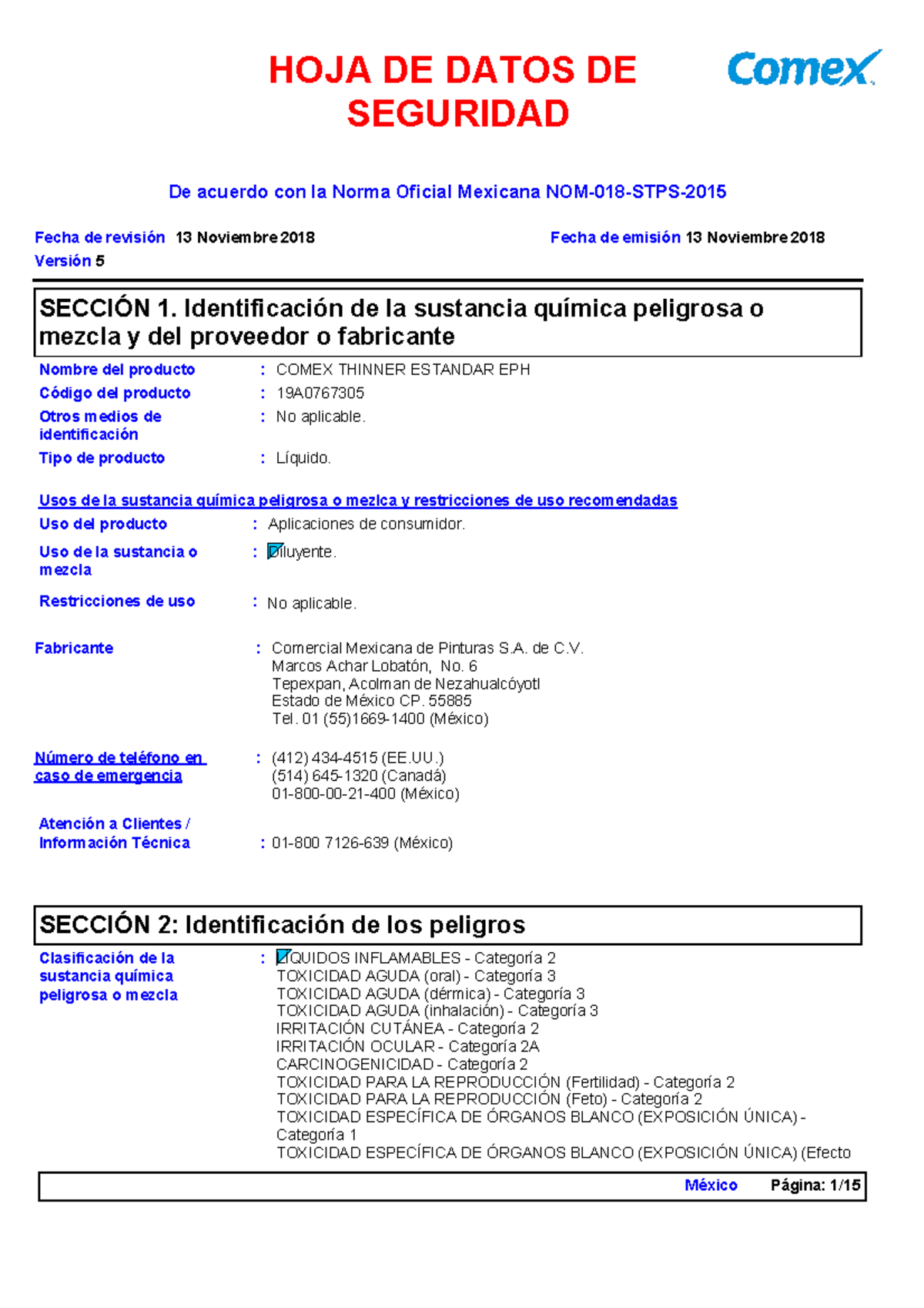 HS Comex Thinner estandar - COMEX THINNER ESTANDAR EPH No aplicable ...