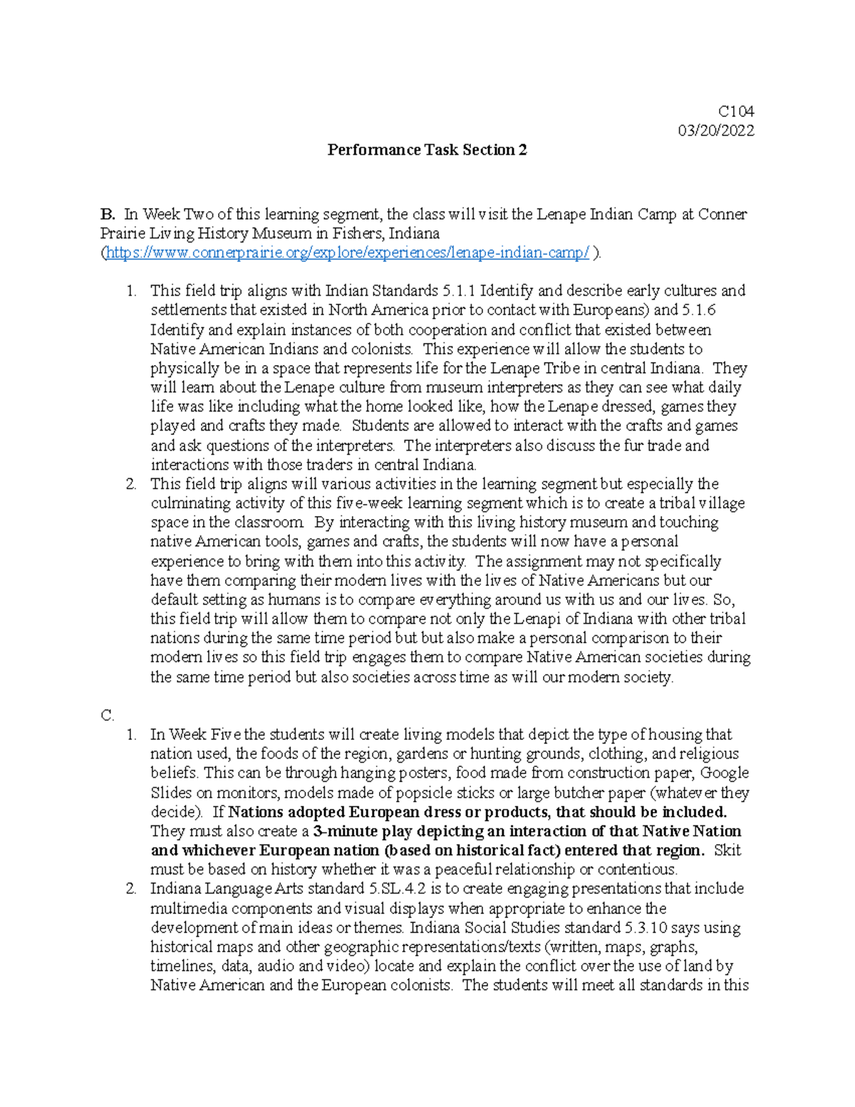 C104 Performance Task Section Two - C 03/20/ Performance Task Section 2 ...