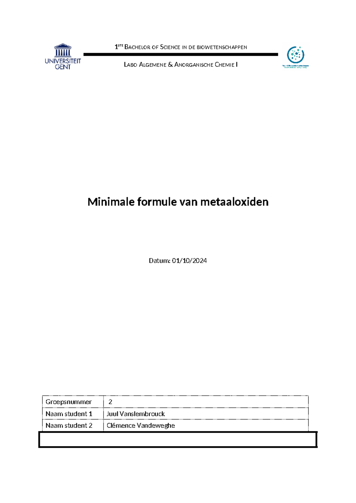 Practicum I - qdfqf - 1 STE BACHELOR OF SCIENCE IN DE BIOWETENSCHAPPEN ...