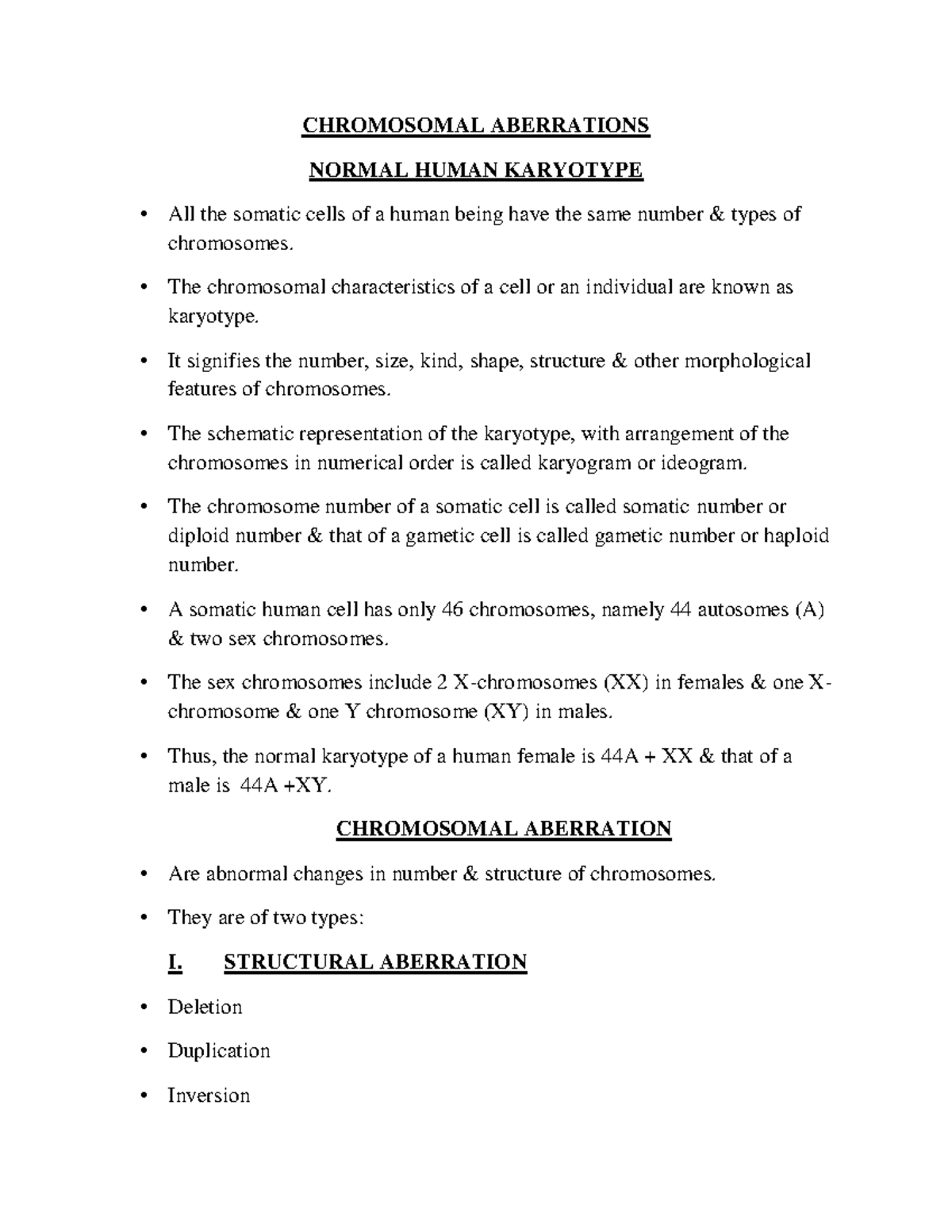 Chromosomal Aberration - CHROMOSOMAL ABERRATIONS NORMAL HUMAN KARYOTYPE ...