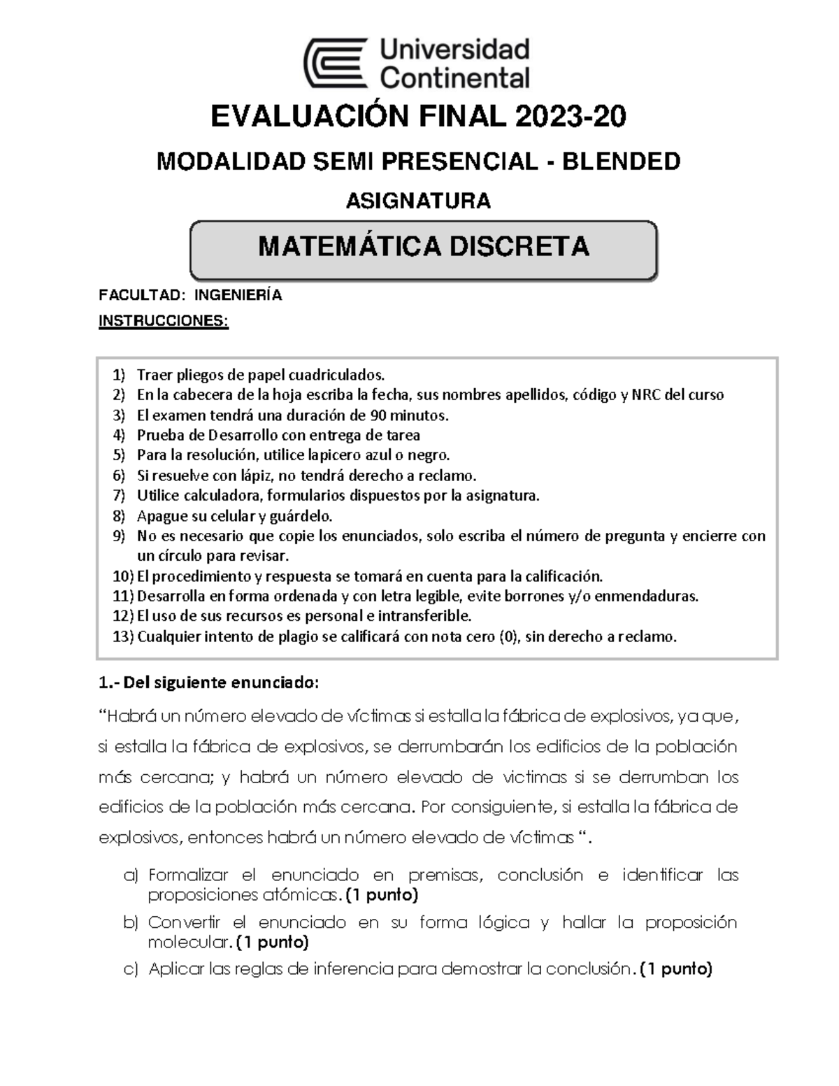 Retroalimentación Examen Final Matemática Discreta 2023 20 - EVALUACIÓN FINAL 2023 - 20 ...