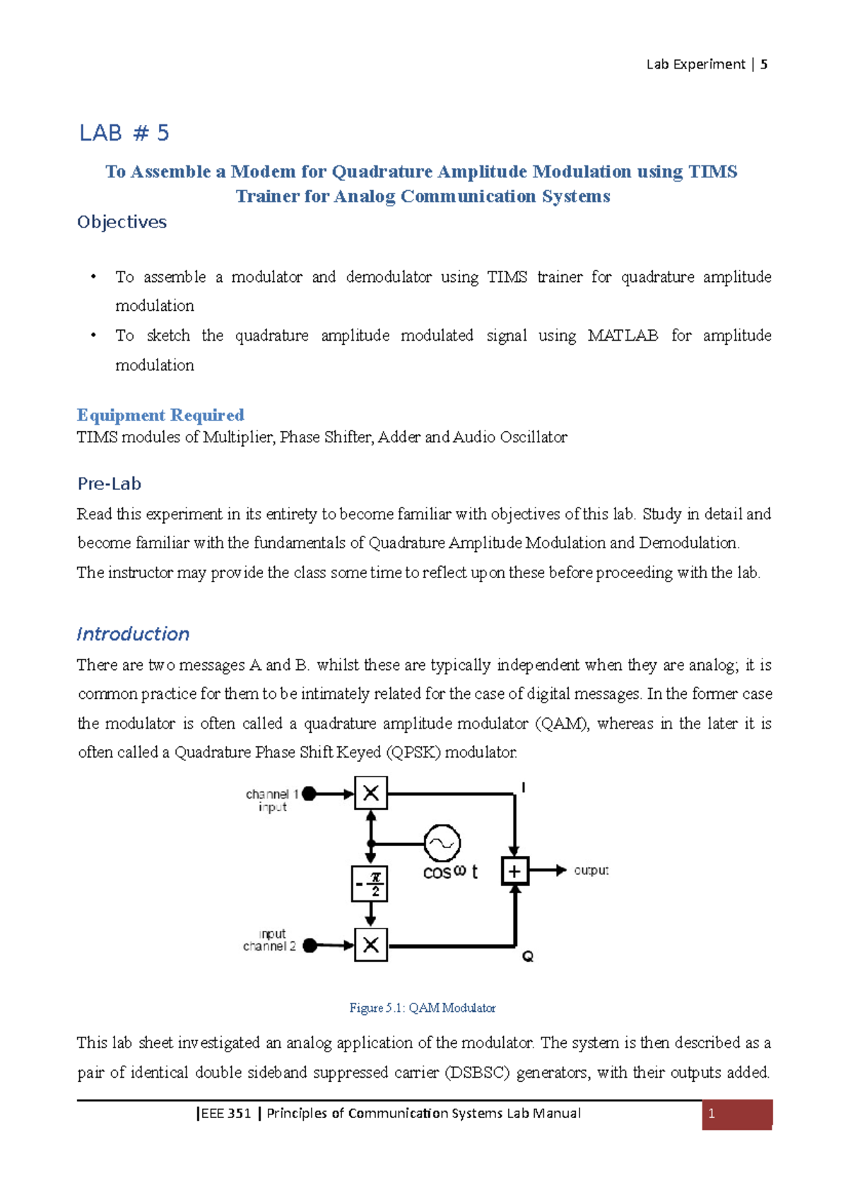 LAB 6 To Assemble a Modem for Quadrature Amplitude Modulation using ...