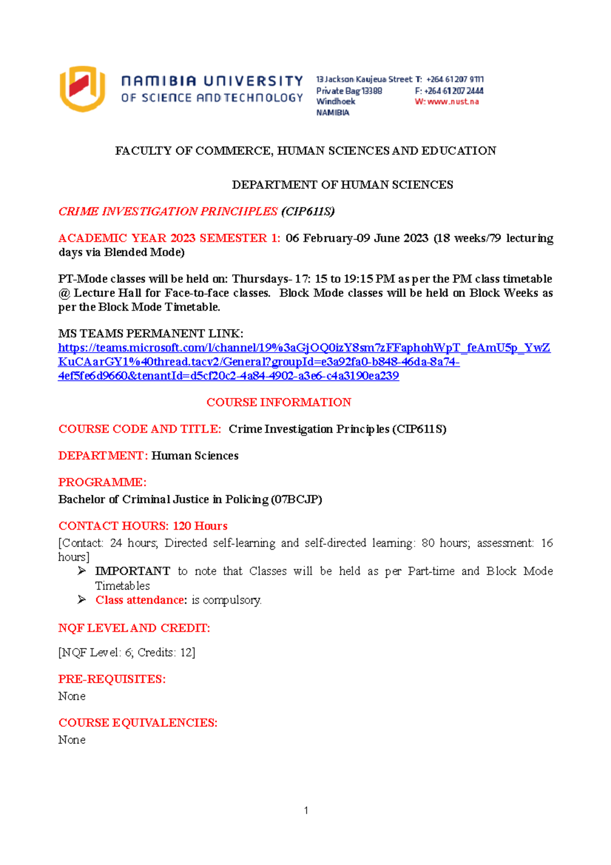 Course Pack- Crime Investigation Principles Semester 1-2023 - FACULTY ...