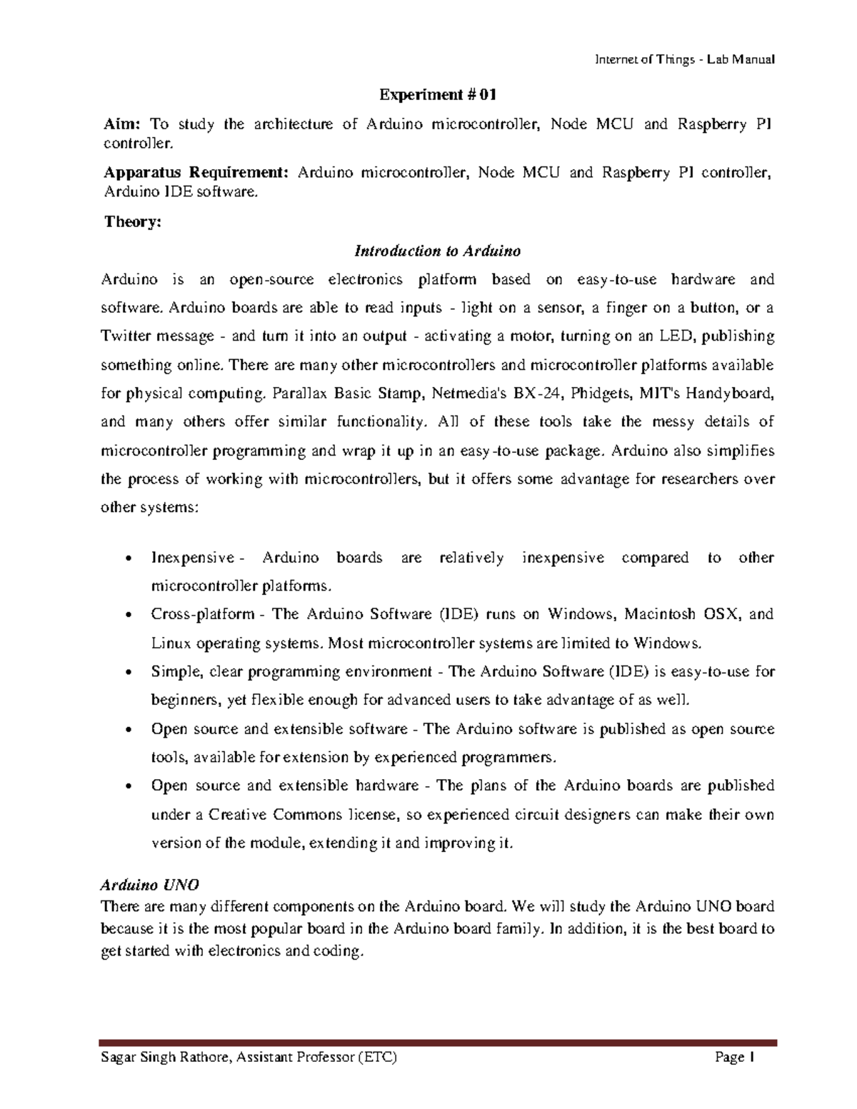 Io T Manual - none - Experiment # 01 Aim: To study the architecture of ...