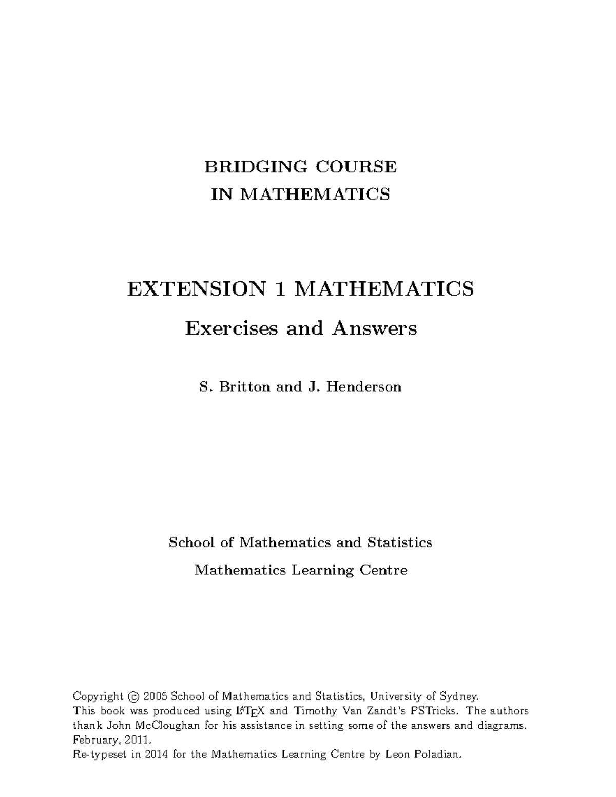 Extension 1 bridging course exercise book - BRIDGING COURSE IN ...