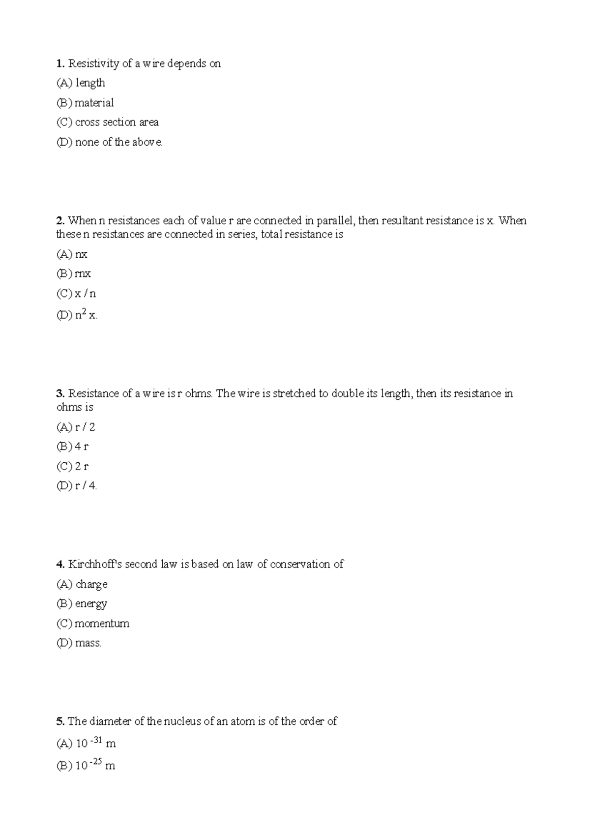 Electrical Engineering model Question paper - Resistivity of a wire ...