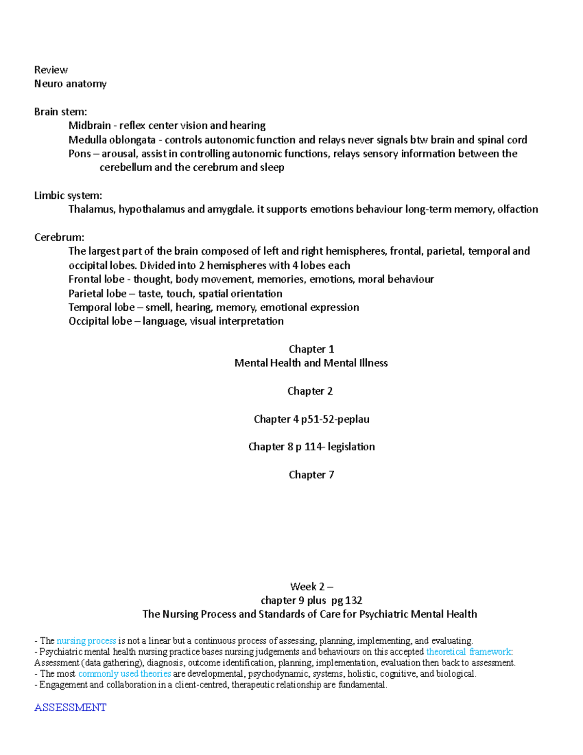Mental healthnotes - Lecture notes 1,2,3 - Review Neuro anatomy Brain ...
