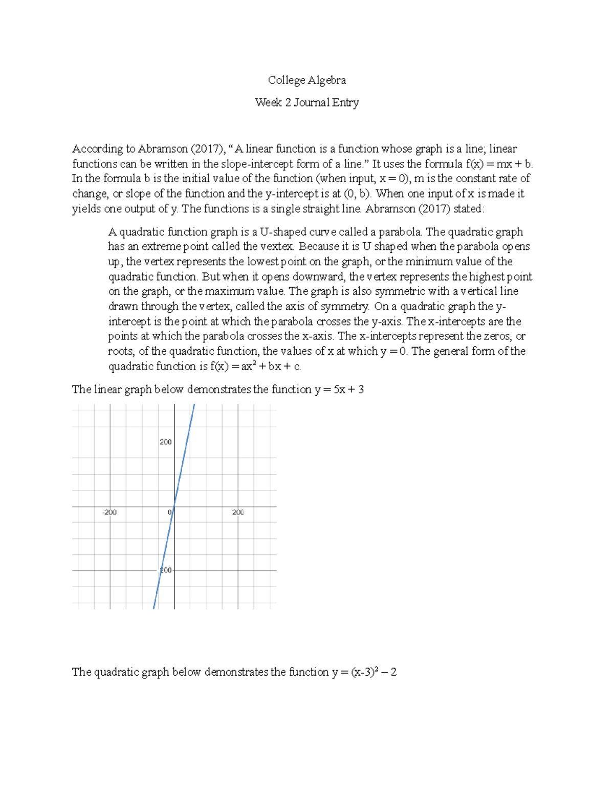 College Algebra Journal Entry Week 2 - College Algebra Week 2 Journal ...