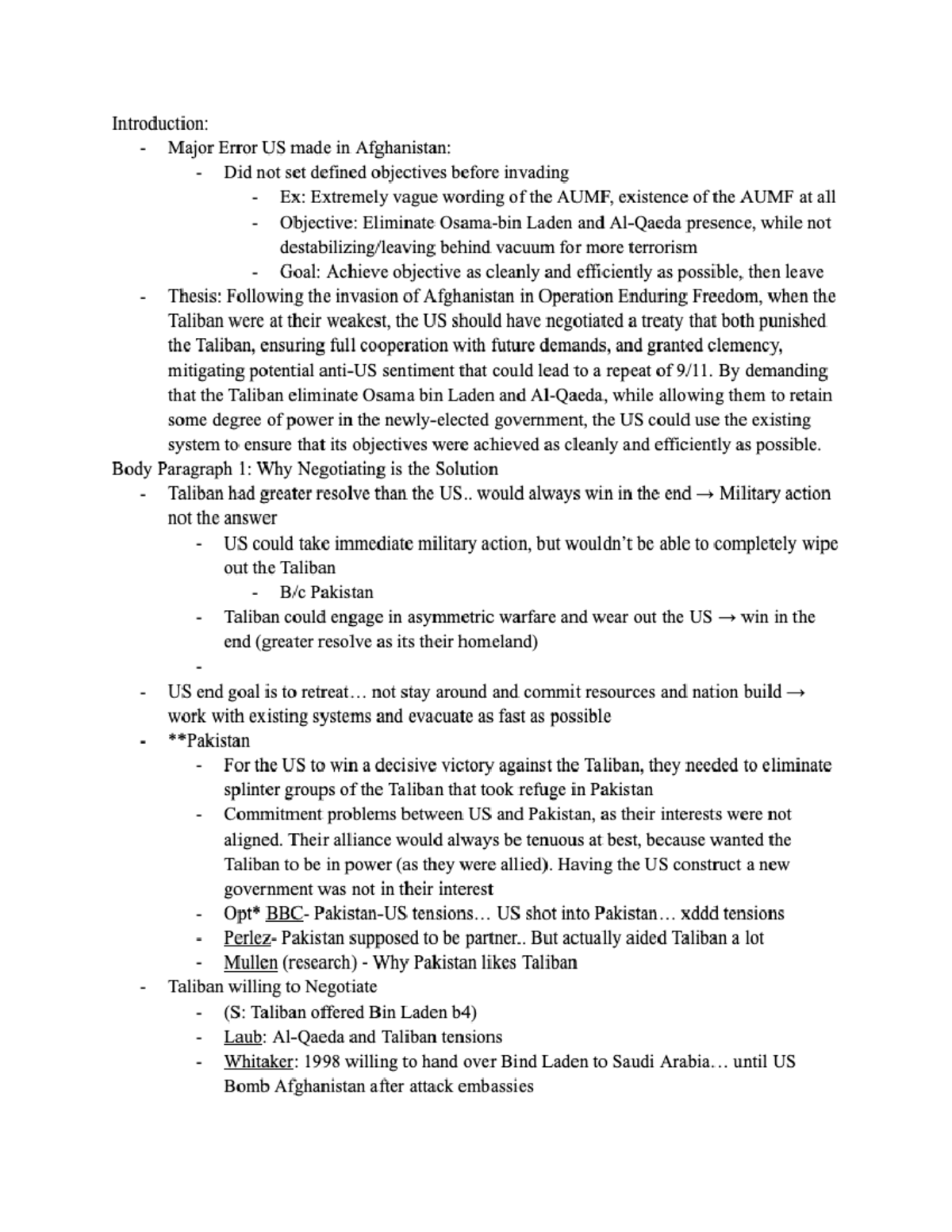 POL SCI 20 - Final Paper Outline - Conclusions: The conclusion should ...