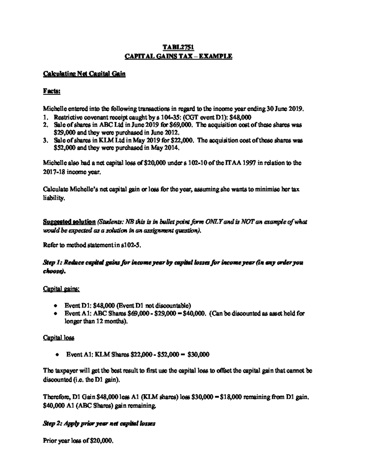 TABL2751 CGT example with solution - - Studocu