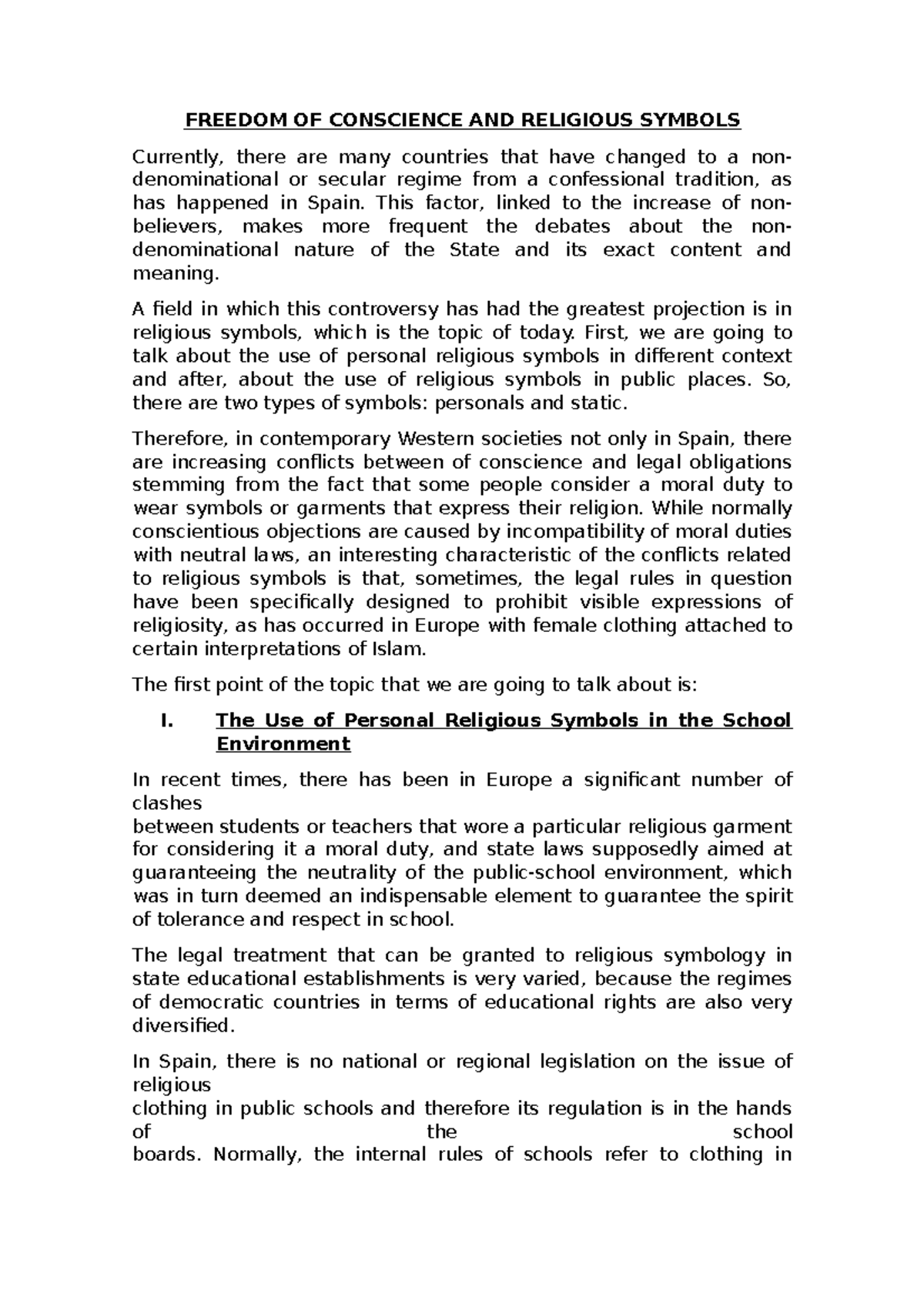 Freedom OF Conscience AND Religious Symbols - FREEDOM OF CONSCIENCE AND ...