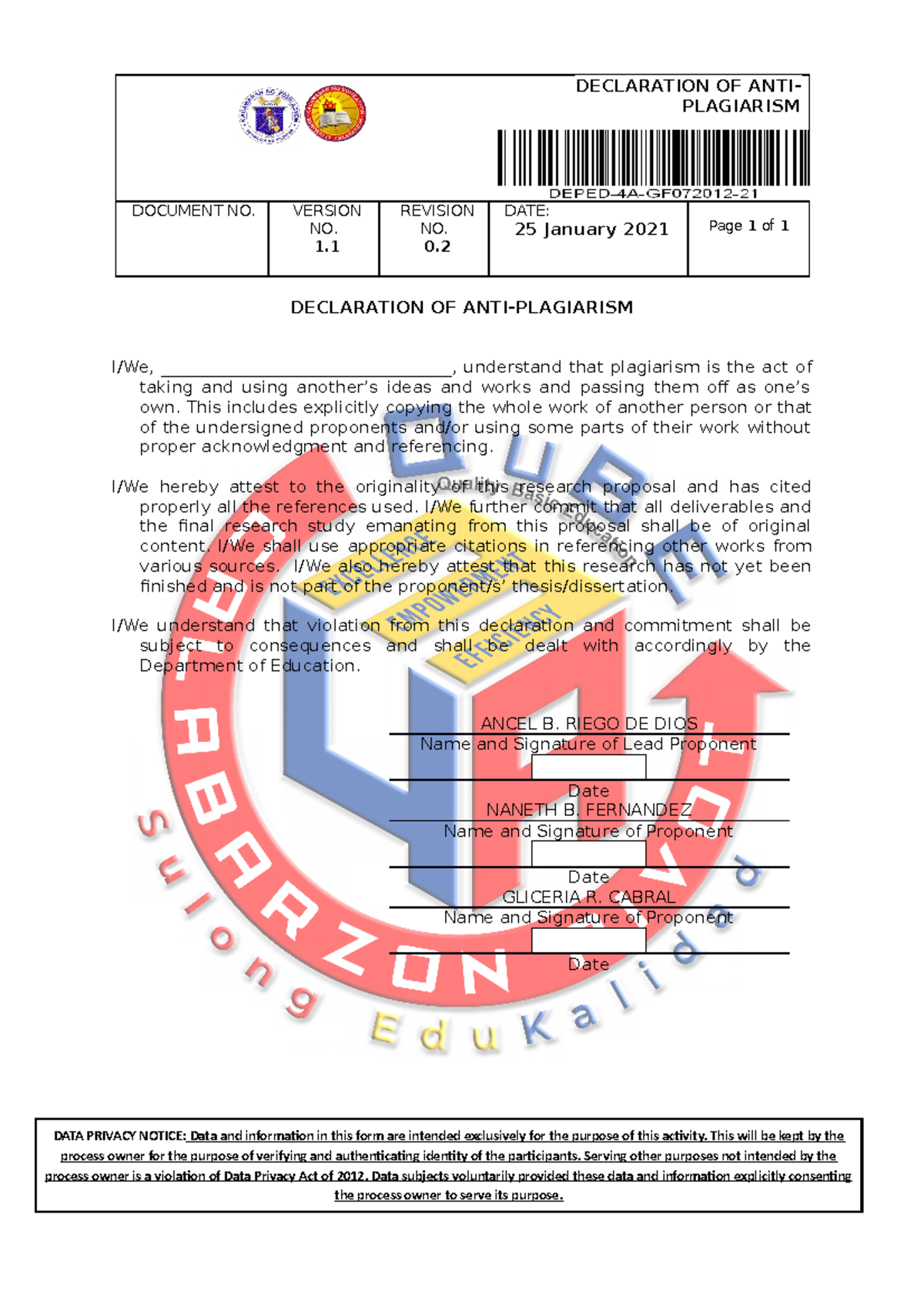 Declaration OF ANTI Plagiarism - DECLARATION OF ANTI- PLAGIARISM ...