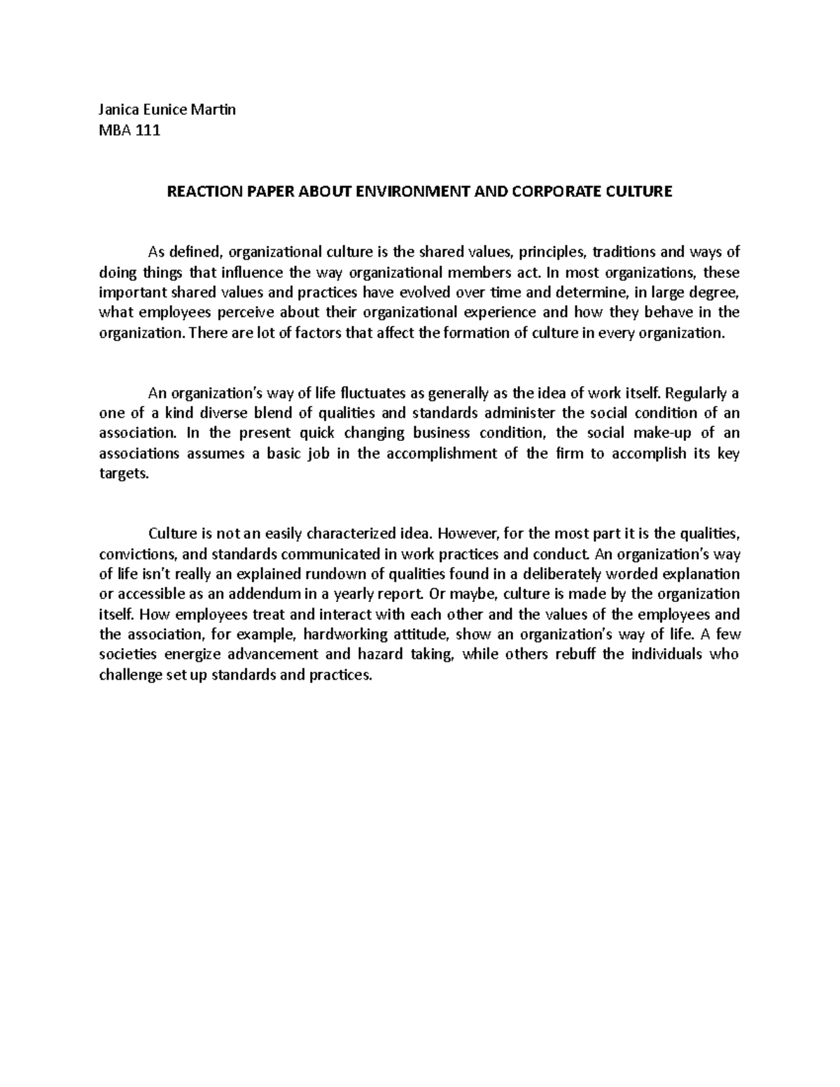 RP1 Environment of Management - Janica Eunice Martin MBA 111 REACTION ...