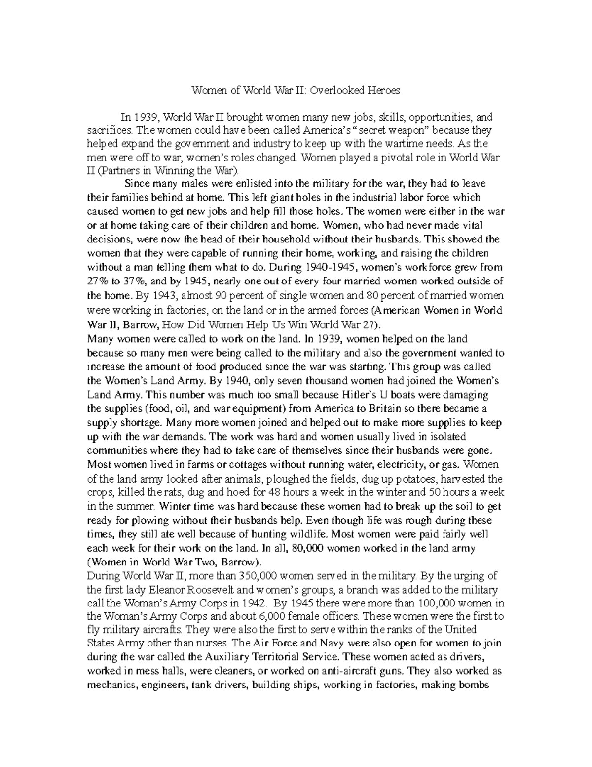 Research Paper copy - Women of World War II: Overlooked Heroes In 1939 ...