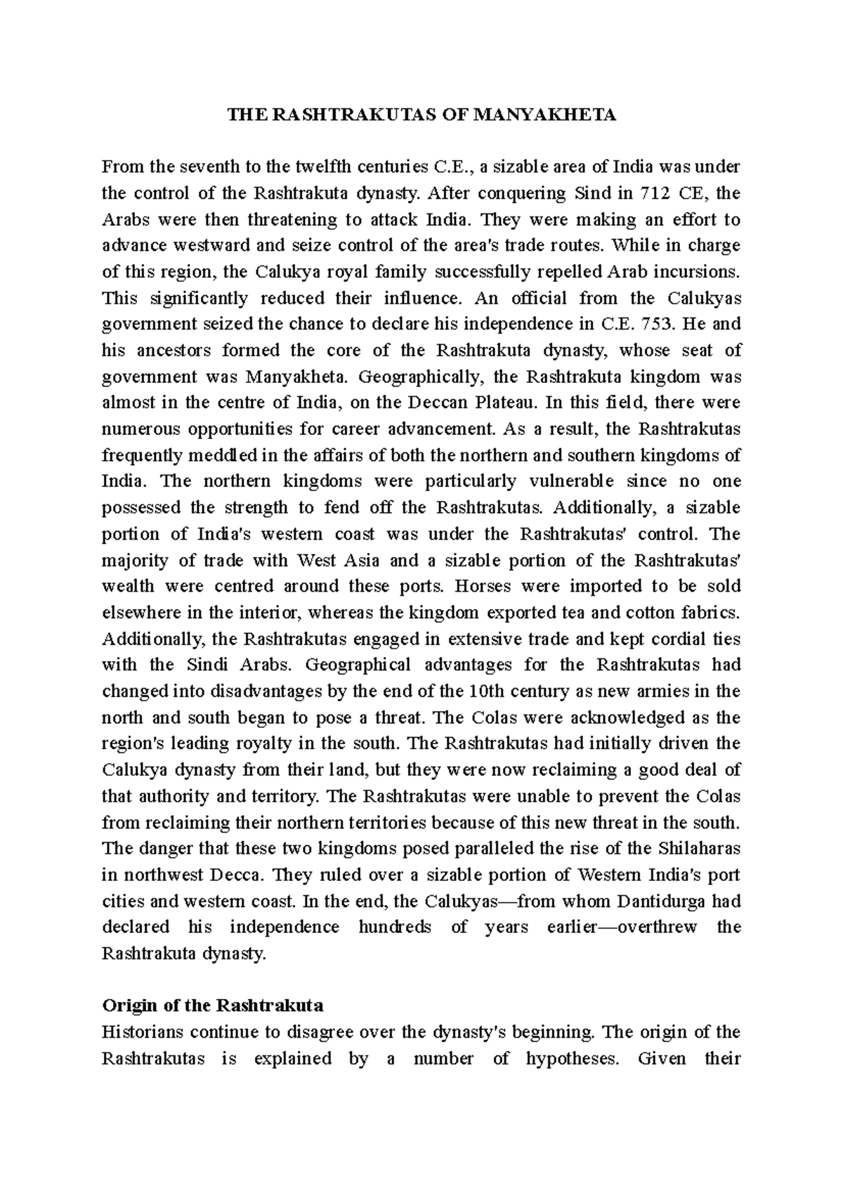 THE Rashtrakutas OF Manyakheta - THE RASHTRAKUTAS OF MANYAKHETA From ...