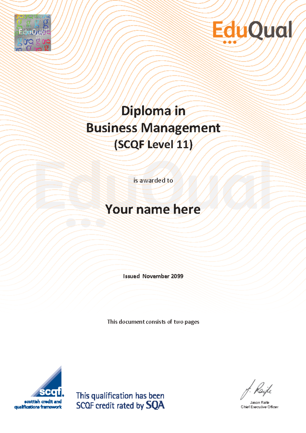 SCQF L11 BM Cert Sample - Jason Raife Chief Executive Officer Diploma ...