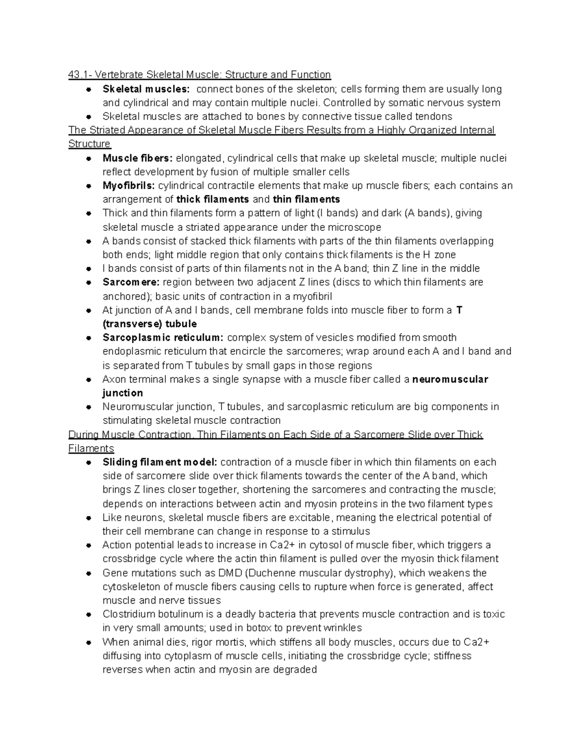 43.1, 45.1-45.3 Biology 1107 Notes - 43- Vertebrate Skeletal Muscle ...