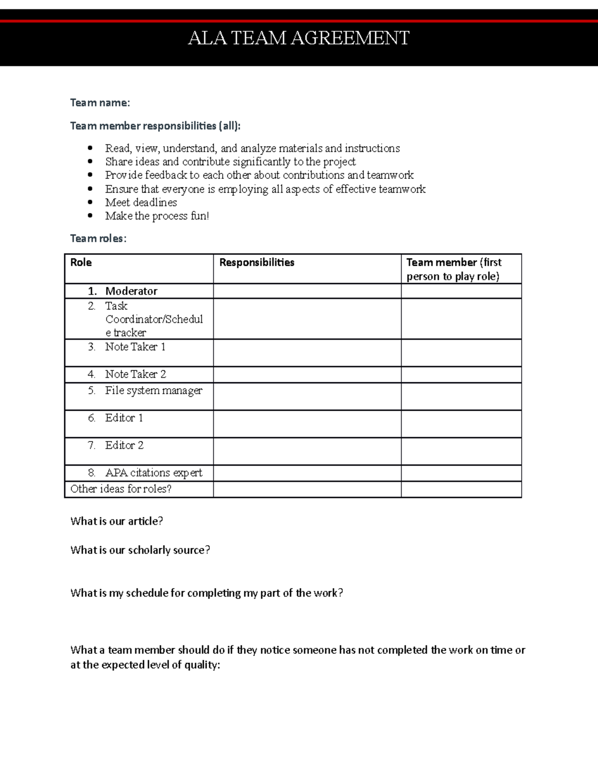 Team Roles - notes - Team name: Team member responsibilities (all ...