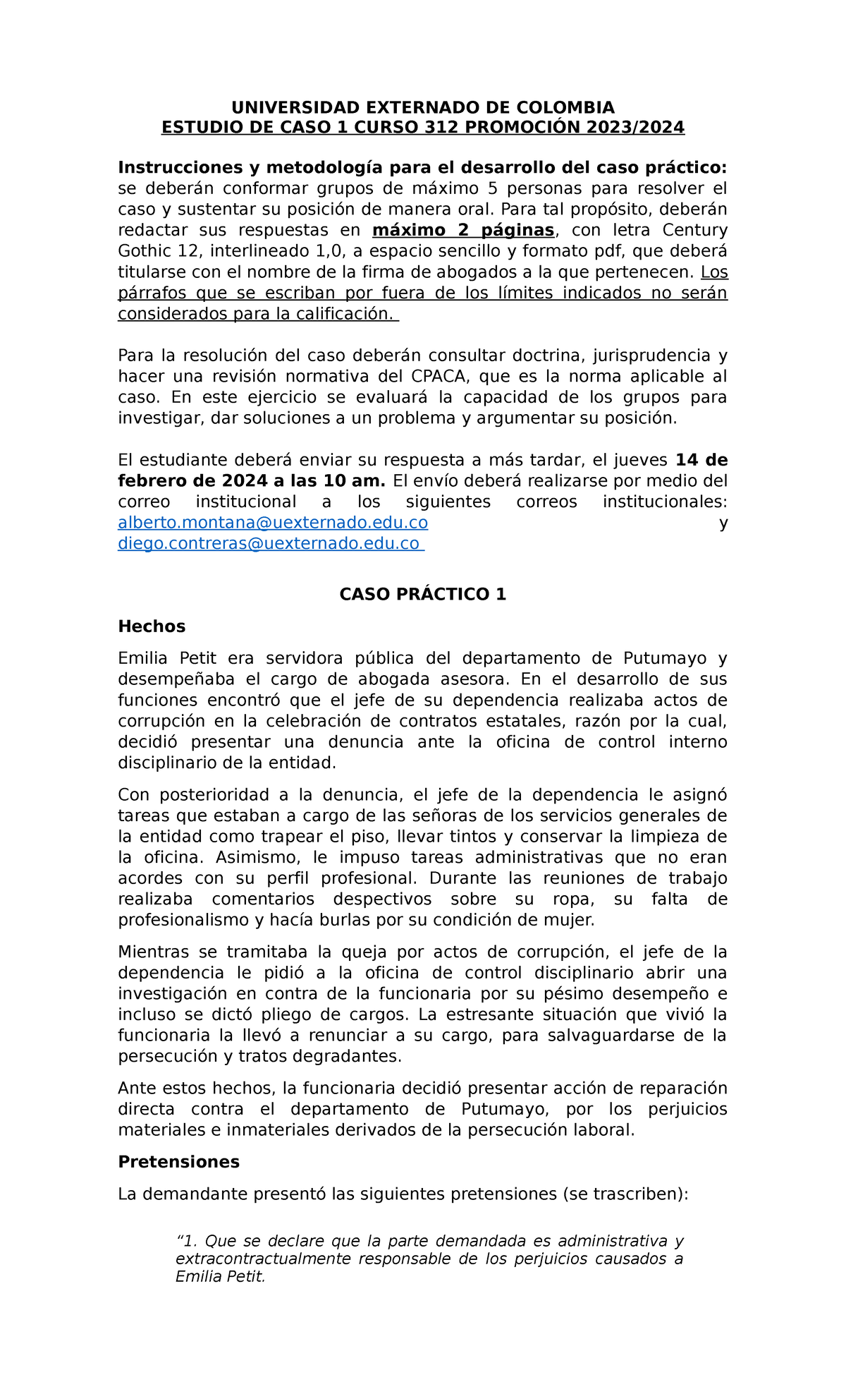 CASO 1 - ccc - UNIVERSIDAD EXTERNADO DE COLOMBIA ESTUDIO DE CASO 1 ...