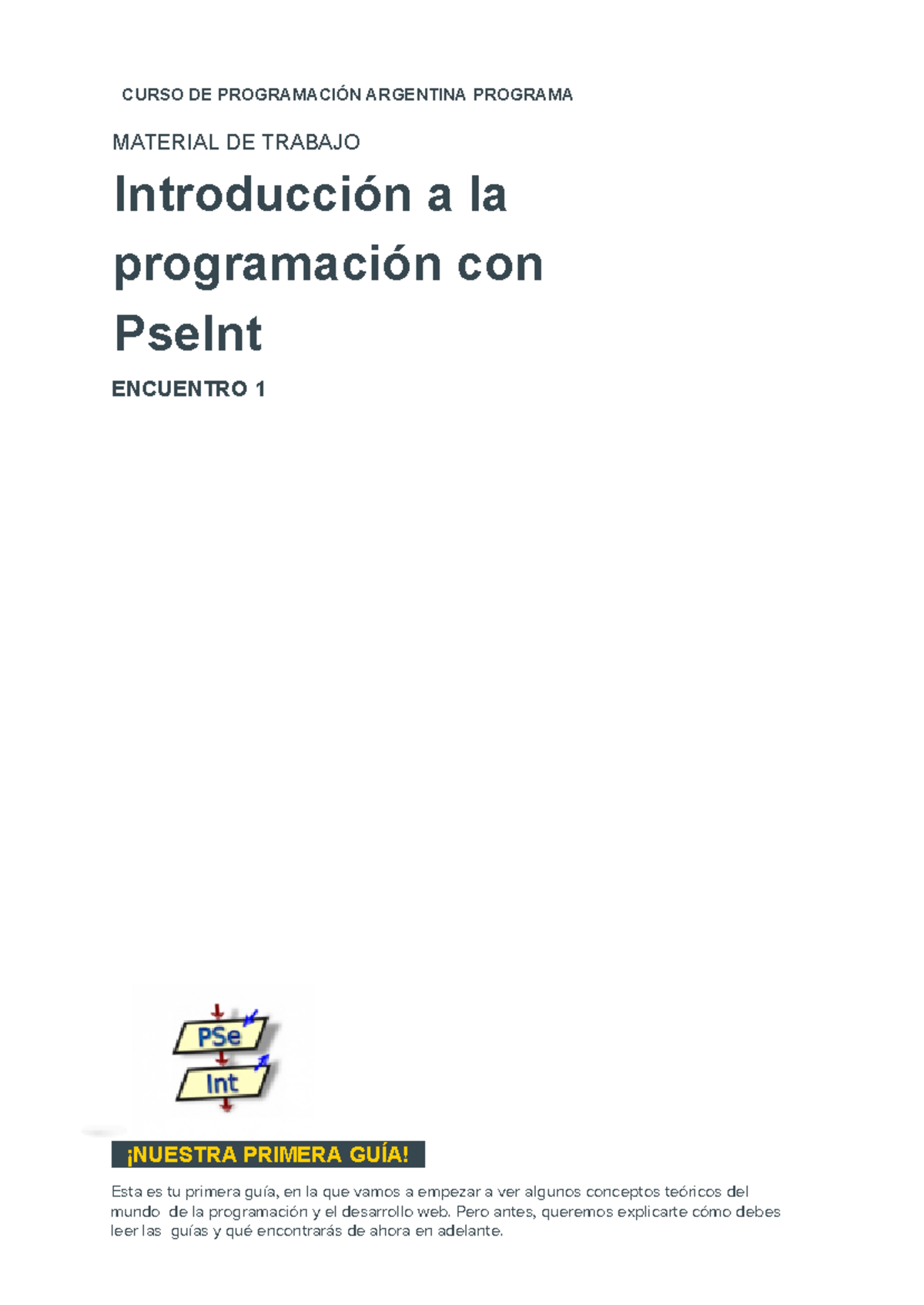 Introducion a la programcion Pse Int y java scrips - CURSO DE PROGRAMACIÓN ARGENTINA PROGRAMA ...