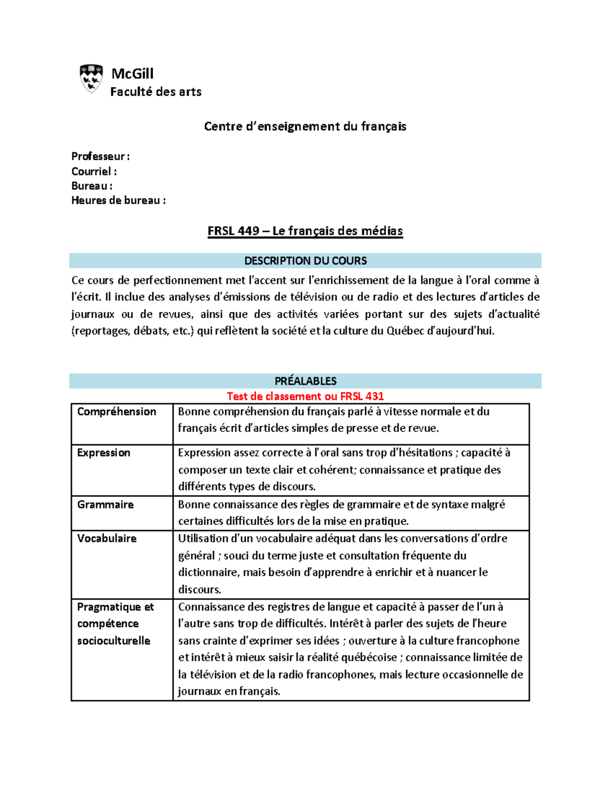 Frsl 449 w2023 - FRSL 449 Winter 2023 Syllabus - McGill Faculté des ...