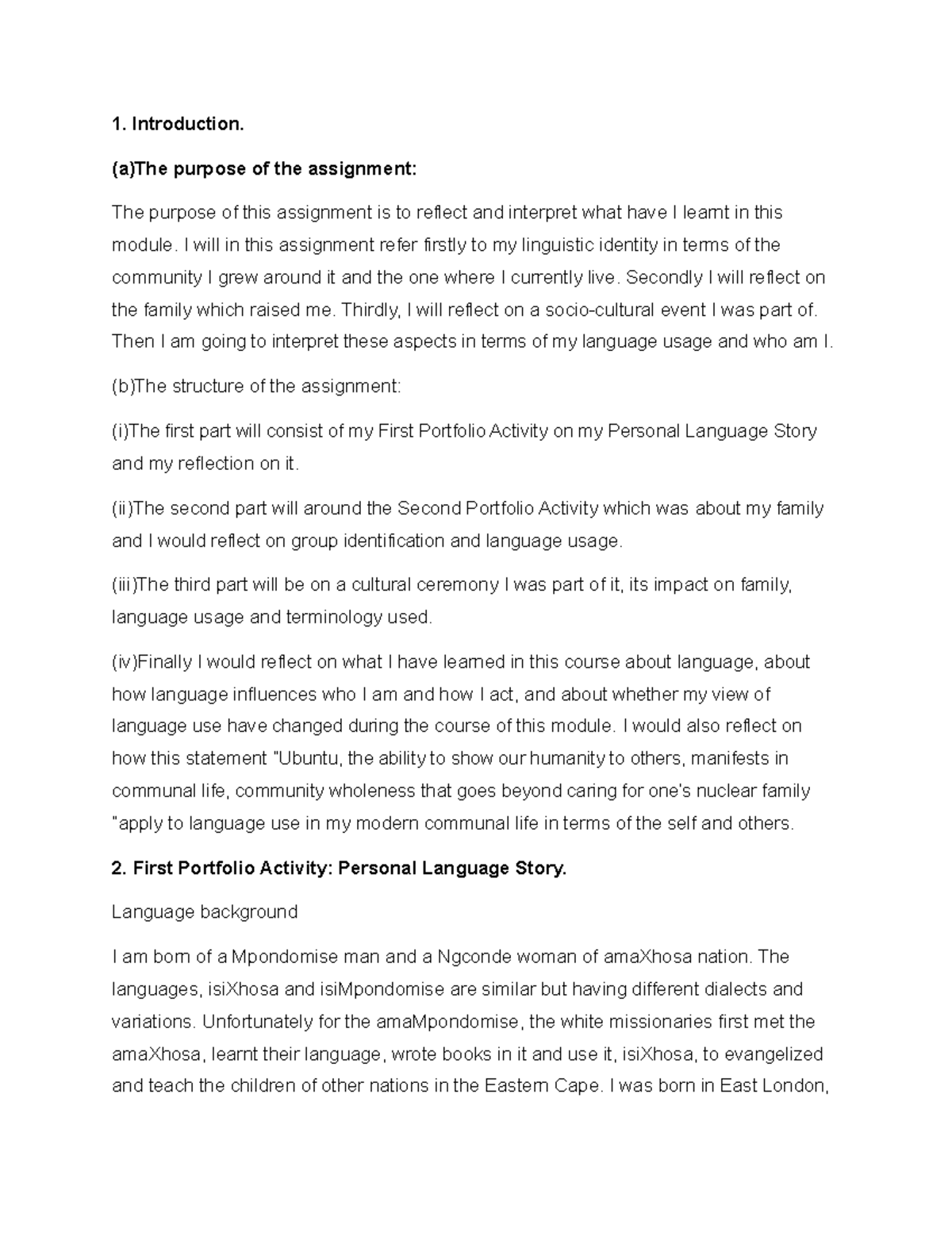 AFL 1501 Final Portfolio 2022 - 1. Introduction. (a)The purpose of the assignment: The purpose ...