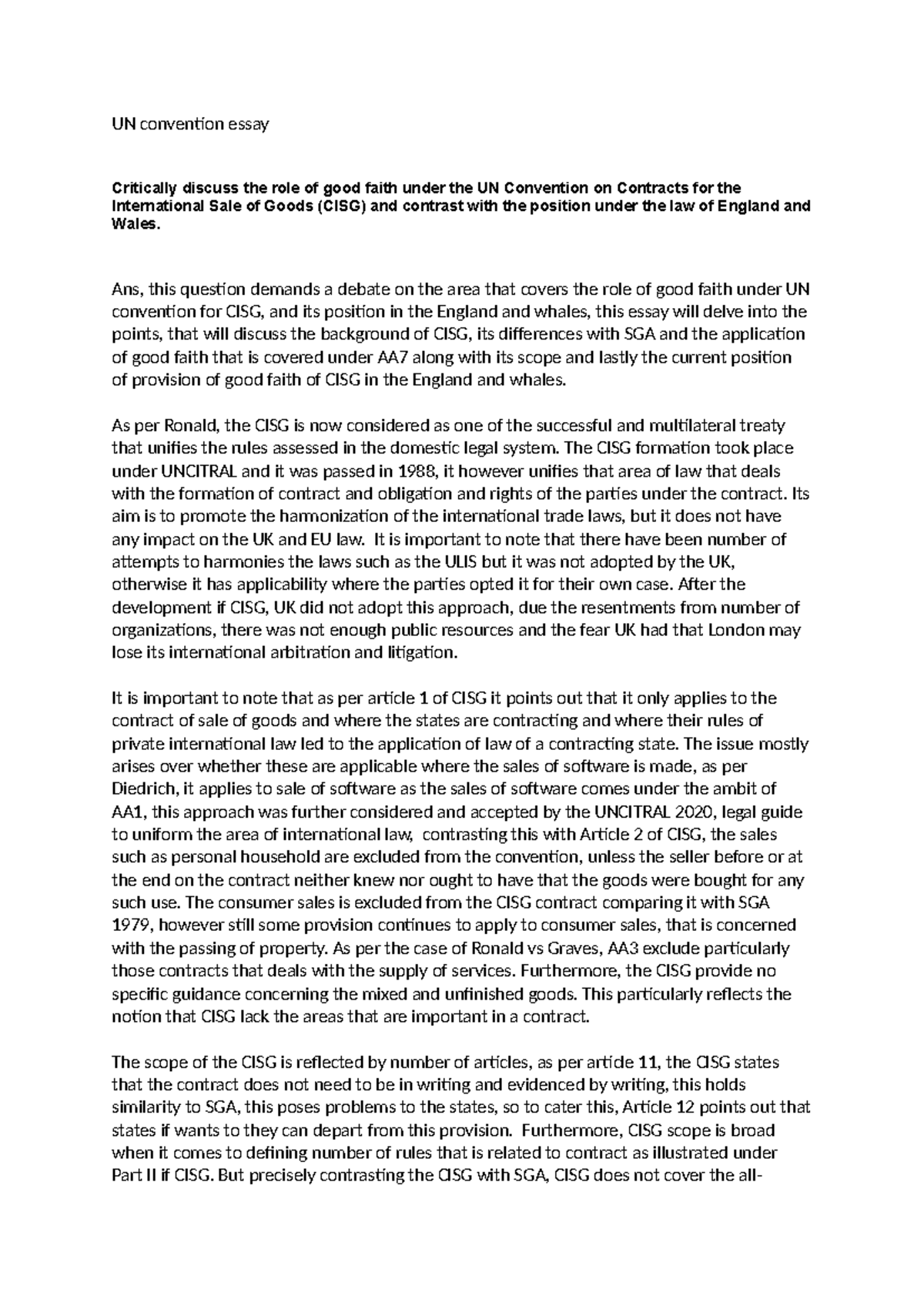 UN convention essay - UN convention essay Critically discuss the role ...