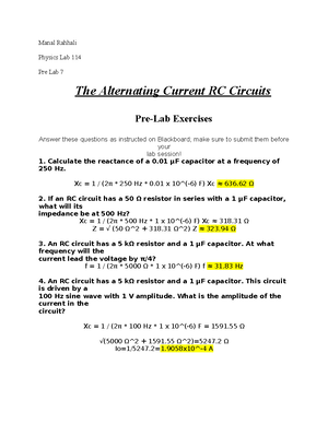 Pre lab 6 - Pre lab 6 - Manal Rahhali Physics Lab 114 Pre Lab 6 The ...