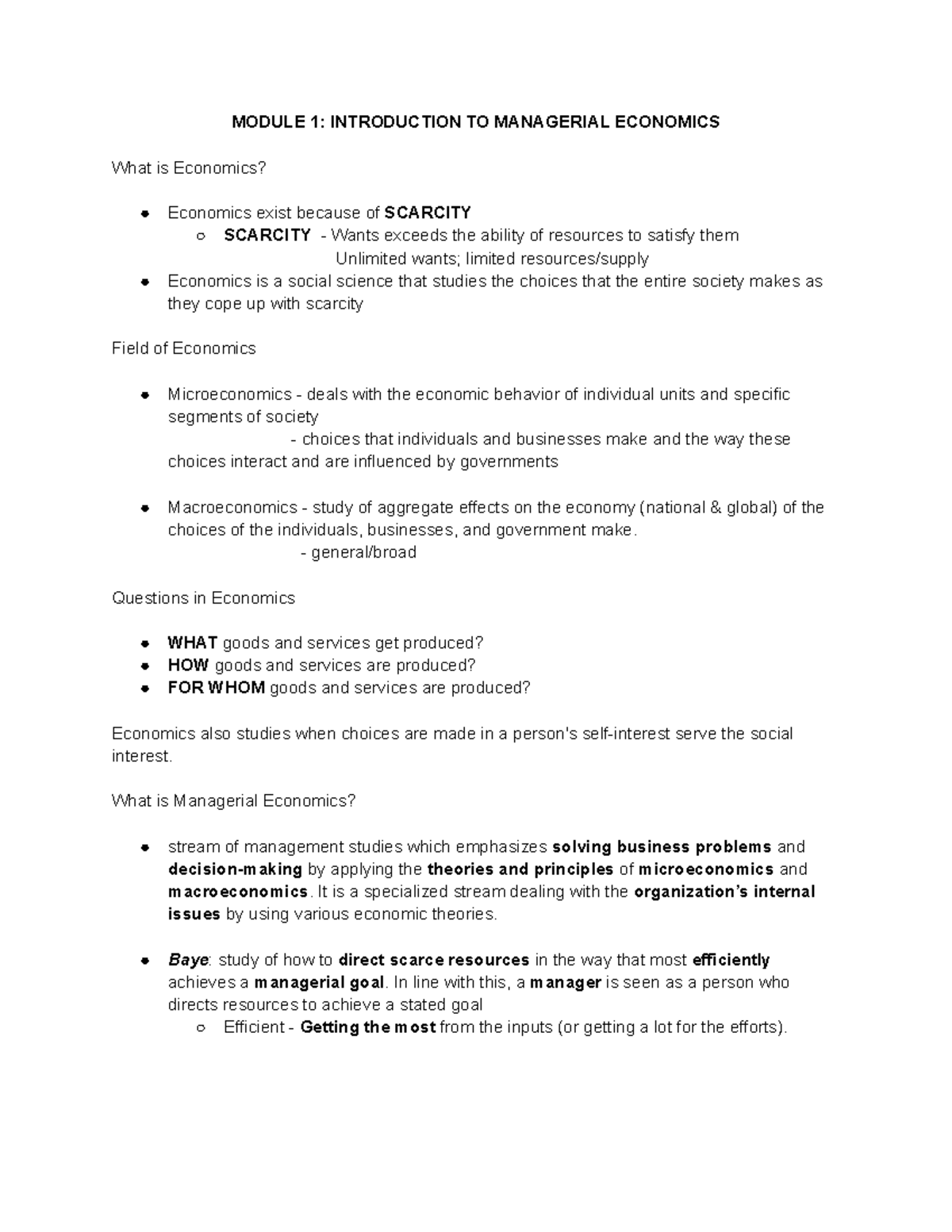 Managerial Economics reviewer - MODULE 1: INTRODUCTION TO MANAGERIAL ...