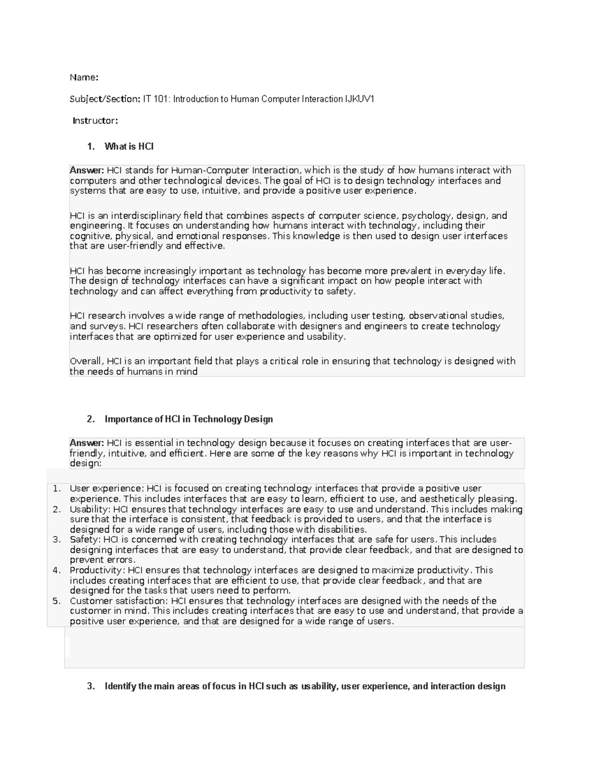 Introduction to Human Computer Interaction - What is HCI Answer: HCI ...