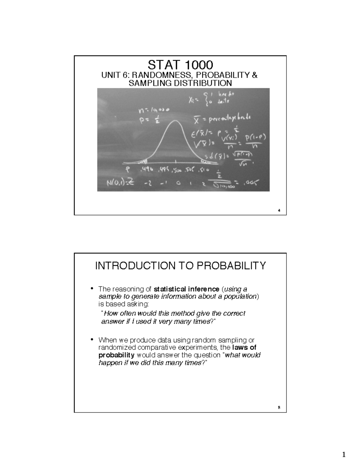 5. Probability PART 1 CLASS - 4! STAT 1000 UNIT 6: RANDOMNESS ...