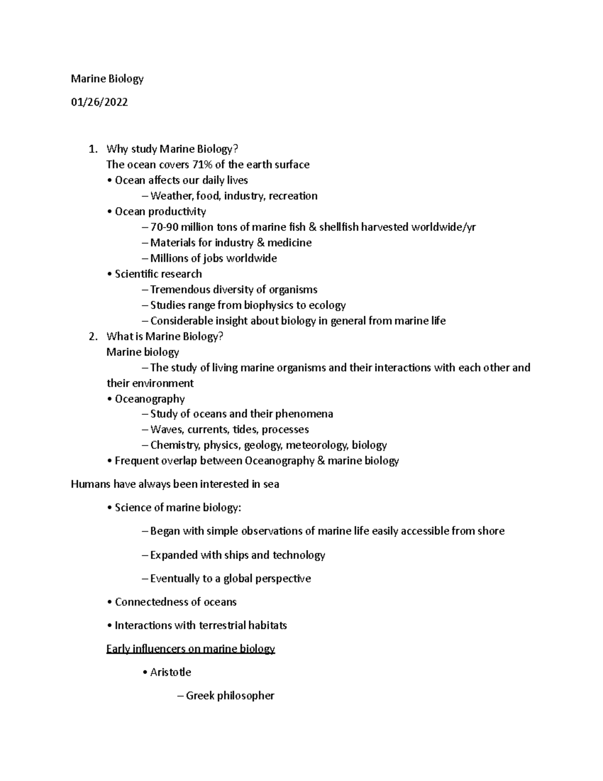 MB 1 - Spring 2021 - Marine Biology 01/26/ Why study Marine Biology ...