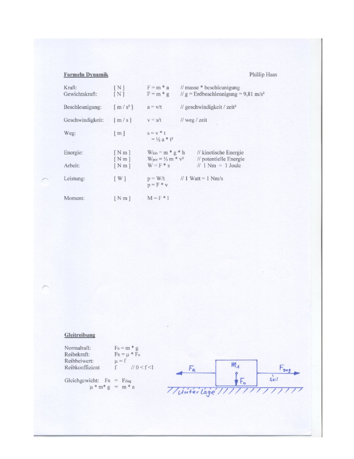 Formelsammlung 05 - Formeln namik Beschleunigung: Geschwindigkeit: Weg ...