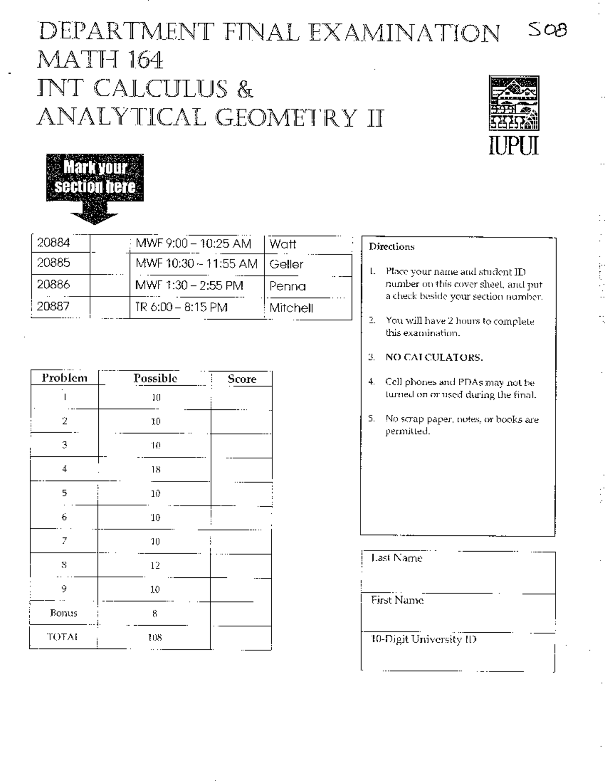 166 2008-Spr Final Exam - MATH16600 - Studocu