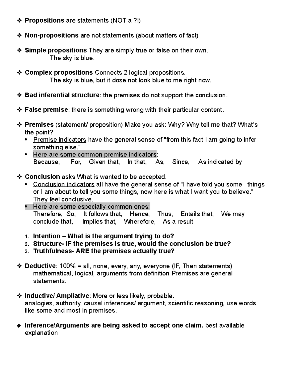 Notes 256 - Propositions are statements (NOT a ?!) Non-propositions are ...